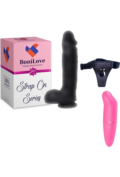 Bonilove Strap On Series Spartacus 24 cm Belden Bağlamalı Penis+Mini Vibratör Set