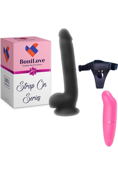Bonilove Strap On Series Optimus 26 cm Belden Bağlamalı Siyah Penis+Mini Vibratör Set+Mini Vibratör Set Bonilove Strap On Series Optimus 26 cm Belden Bağlamalı Siyah Penis+Mini Vibratör Set+Mini Vibratör Set