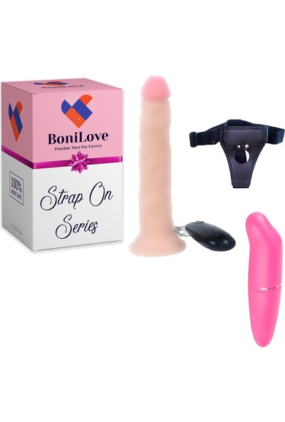 Bonilove Strap On Series 15 cm 10 Modlu Anal ve Vajinal Strap On Tireşimli Realistik Penis+Mini Vibratör Set Bonilove Strap On Series 15 cm 10 Modlu Anal ve Vajinal Strap On Tireşimli Realistik Penis+Mini Vibratör Set