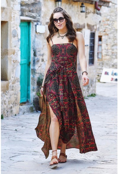 Los Banditos Askılı Belden Bağlamalı Desenli Elbise