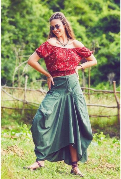 Los Banditos Etnik Beli Bağcıklı Cepli Uzun Salaş Etek