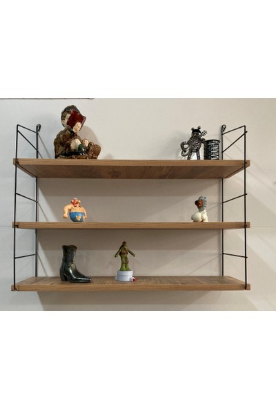 Larem Mobilya Duvar Rafı 3 Katlı Ceviz Renk Metal