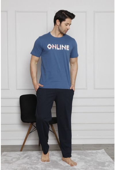 Pijama Evi Online Baskılı Kısa Kollu Erkek Pijama Takımı