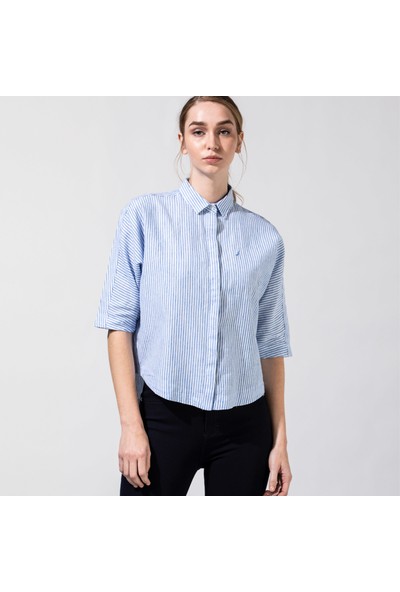 Nautıca Kadın Beyaz Kısa Kollu Çizgili Gömlek 15W405T.1BW Nautıca Kadın Beyaz Kısa Kollu Çizgili Gömlek 15W405T.1BW