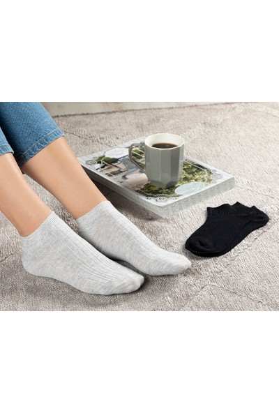 English Home Sophia Pamuk Kadın 2'li Kısa Konçlu Çorap Siyah - Gri