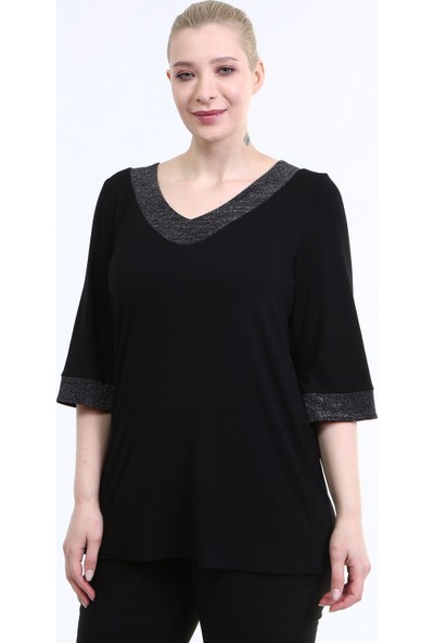 Myline Yaka ve Kol Ucu Simli Penye Bluz Myline Yaka ve Kol Ucu Simli Penye Bluz