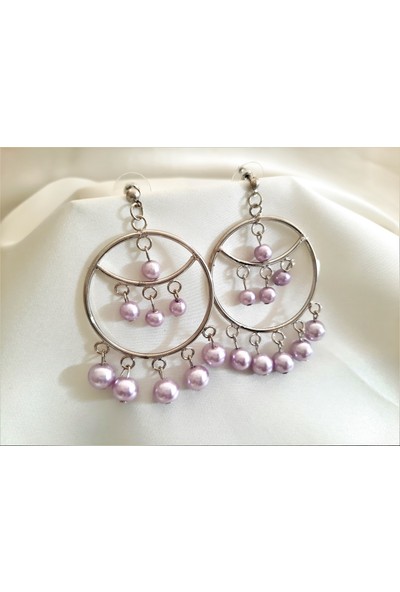 Tükkan Accessories Gümüş Kaplama Mor Inci Halka Küpe