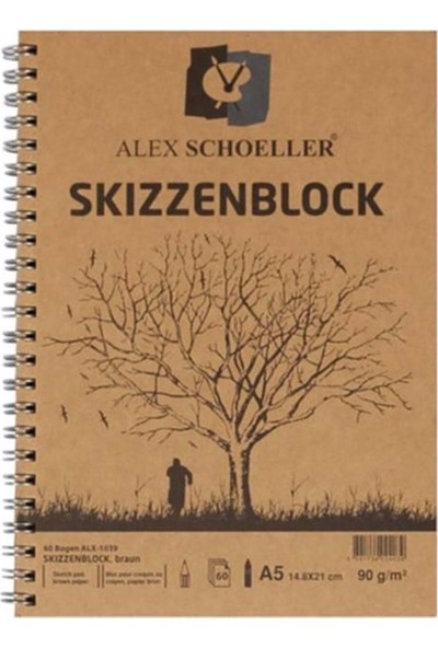 Alex Schoeller A5 Kraft Yan Spiralli Eskiz Çizim Defteri Blok 90 gr 60'lı