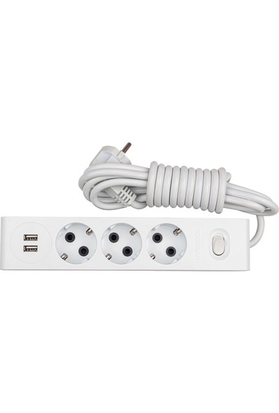 Visage 2 USB Çıkışlı 3 lü Grup Priz Topraklı Anahtarlı 3 mt