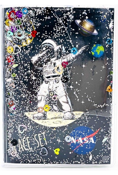 Vuki Astronot Büyük Boy Simli ve Sulu Kapaklı Defter Lacivert Vuki Astronot Büyük Boy Simli ve Sulu Kapaklı Defter Lacivert