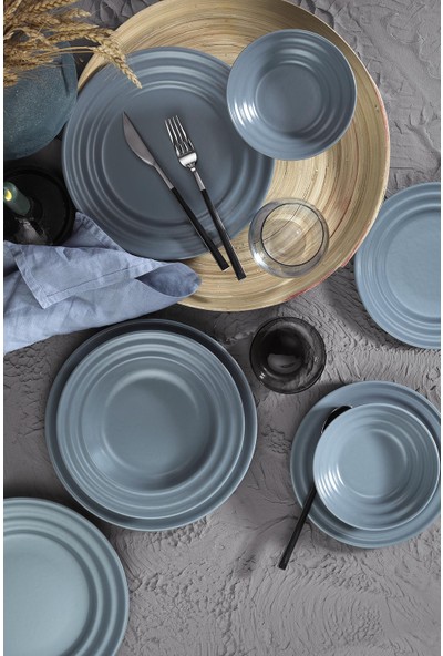 Kütahya Porselen New Tuvana 24 Parça Yemek Seti Gri