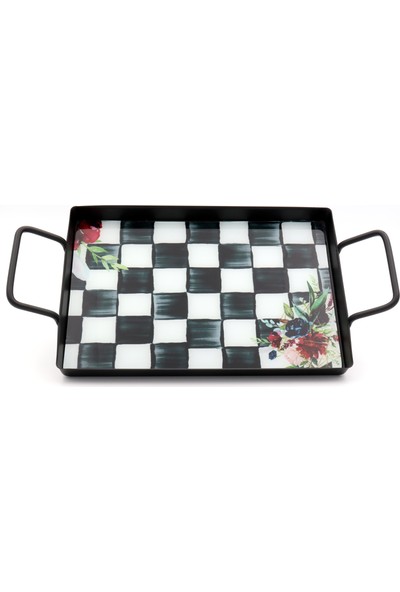 Homenıva Damalı Sunumluk Cam Metal Tepsi 50 x 25 cm Homenıva Damalı Sunumluk Cam Metal Tepsi 50 x 25 cm