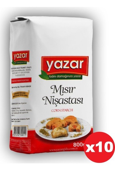 Yazar Mısır Nişastası 800GR KOLI*10PAKET=8KG-YAZAR Gıda