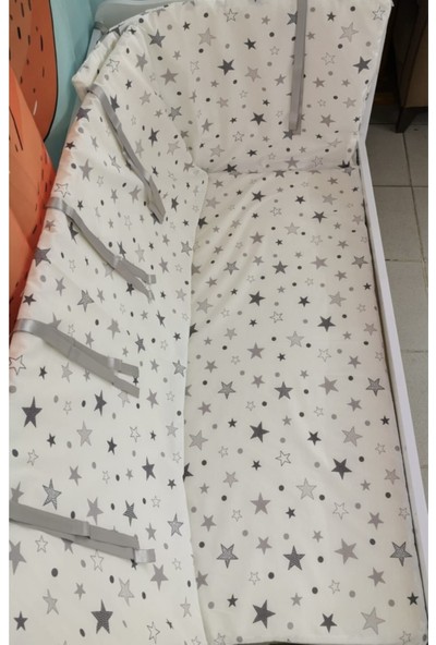 Bebek/çocuk Beşik Kenar Koruma (4 Parça) Gri Büyük Yıldızlı
