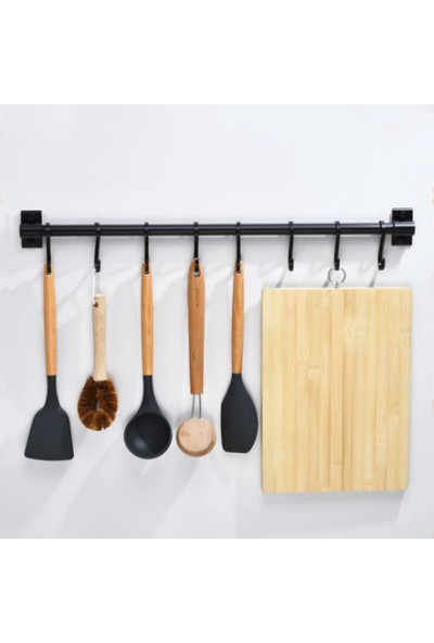Akın Lux Duvar Rayı Paslanmaz Askısı Paslanmaz Siyah 60 cm Boru ve 6 Adet Metal Kanca Akın Lux Duvar Rayı Paslanmaz Askısı Paslanmaz Siyah 60 cm Boru ve 6 Adet Metal Kanca