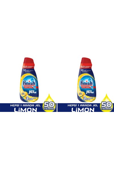 Finish Hepsi Bir Arada Konsantre Jel 1000 ml Limon Bulaşık Makinesi Deterjanı 2 Adet x 1000 ml Finish Hepsi Bir Arada Konsantre Jel 1000 ml Limon Bulaşık Makinesi Deterjanı 2 Adet x 1000 ml