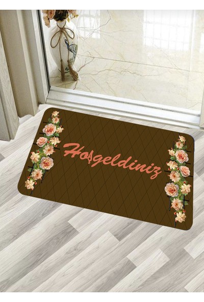 Ardizayn Hoşgeldiniz Yazılı Dekoratif Deri Taban Yıkanabilir Kapı Önü Paspası 35 cm x 60 cm