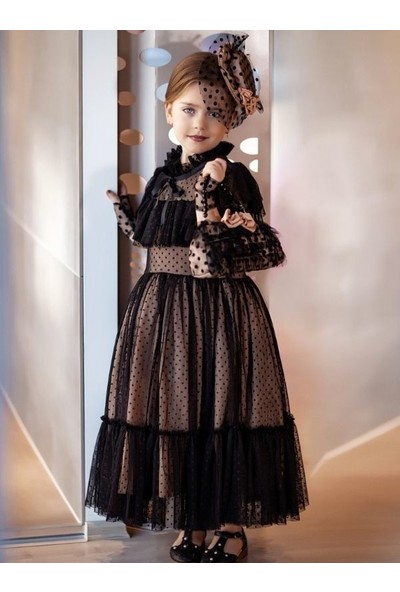 Riccotarz Kız Çocuk Noble Beaute Şapkalı Siyah Elbise