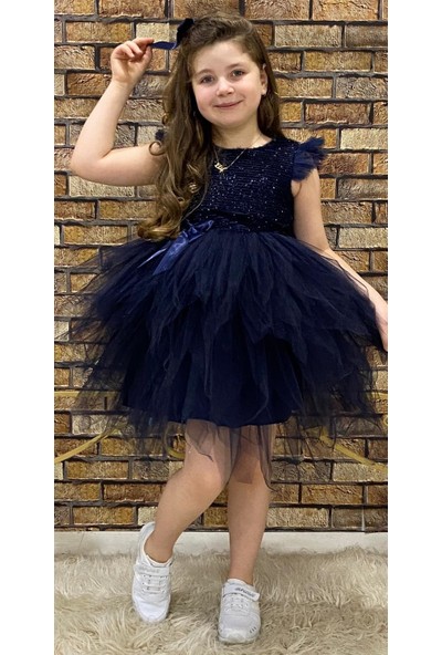 Riccotarz Kız Çocuk Omzu Tütülü Kabarık Lacivert Abiye Riccotarz Kız Çocuk Omzu Tütülü Kabarık Lacivert Abiye