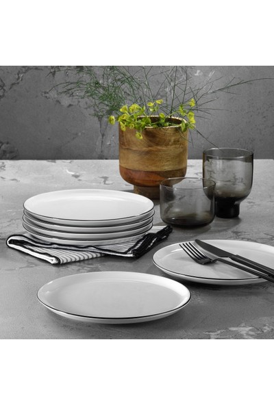 Porland 6'lı Modern Siyah Fileli Pasta Tabağı Seti Porland 6'lı Modern Siyah Fileli Pasta Tabağı Seti