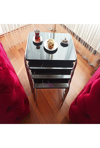 Home Bella Homebella Siyah Mermer 4 'lü Zigon Sehpa 1. Kalite Krom Nikelaj Tse ve E1 Onaylı Malzeme Salon Mutfak Oda Home Bella Homebella Siyah Mermer 4 'lü Zigon Sehpa 1. Kalite Krom Nikelaj Tse ve E1 Onaylı Malzeme Salon Mutfak Oda