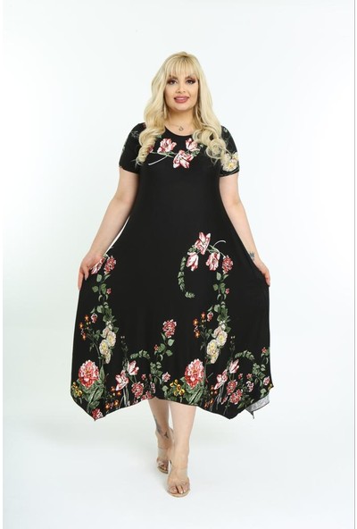 Mezura Tekstil Yazlık Kısa Kol Asimetrik Penye Viskon Elbise