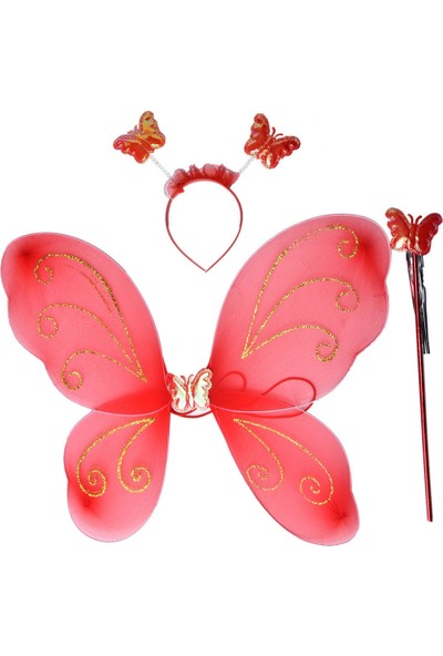 Samur Kelebek Kanadı Tacı Asası Kırmızı Renk Samur Kelebek Kanadı Tacı Asası Kırmızı Renk