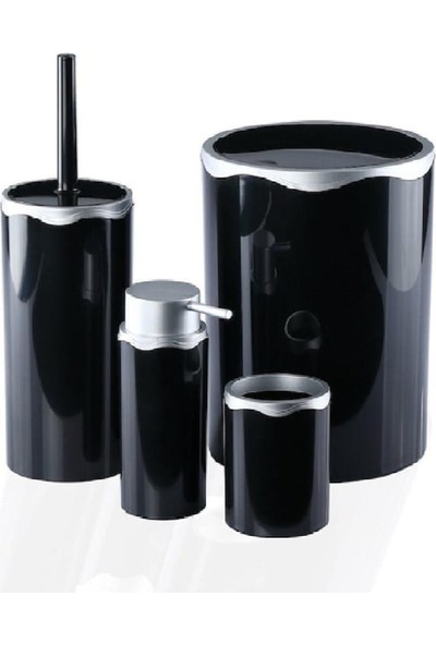 Azra Akrilik Banyo Takımı 4'lü Banyo Seti Siyah Gümüş