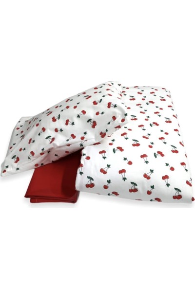 Bebek Özel Pamuklu Bebek/Çocuk Yastık Çarşaf Yorgan Kirazlı Kırmızılı