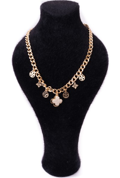 Eva Takı Zirkon Taşlı Yonca Detaylı Sallantılı Altın Kaplama Gold Çelik Kolye Eva Takı Zirkon Taşlı Yonca Detaylı Sallantılı Altın Kaplama Gold Çelik Kolye