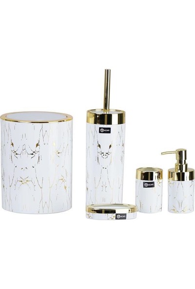 Acar Glare Gold Çerçeve 5'li Akrilik Mermer Desen Banyo Set