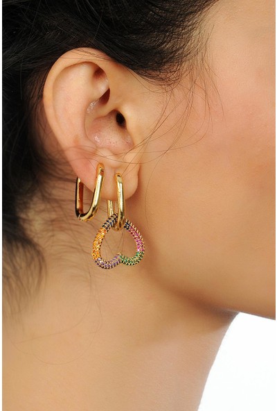 Belles Luxurb Kadın Zirkon Taşlı Gold Kaplama Apm Monaco Renk Cümbüşü Kalp Küpe Belles Luxurb Kadın Zirkon Taşlı Gold Kaplama Apm Monaco Renk Cümbüşü Kalp Küpe