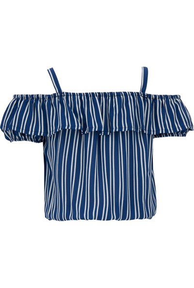 Defacto Kız Çocuk Çizgili Volanlı Kısa Kol Bluz T4049A621SM