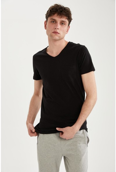 Defacto Slim Fit V Yaka Basic Siyah Tişört N4644AZ21SM Defacto Slim Fit V Yaka Basic Siyah Tişört N4644AZ21SM