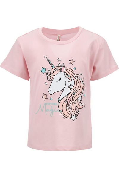 Defacto Kız Çocuk Unicorn Baskılı Güneş Işığında Şekil Değiştiren Kısa Kollu Tişört U5447A621SM