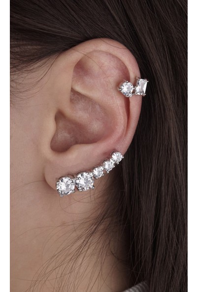Nufs Jewelry Gümüş Zirkon Taşlı Çoklu Küpe ve Earcuff Set Nufs Jewelry Gümüş Zirkon Taşlı Çoklu Küpe ve Earcuff Set