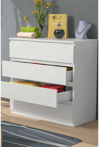 Ünüvar Konsept Umut Beyaz 80 cm Şifonyer 4 Çekmeceli MBES001B