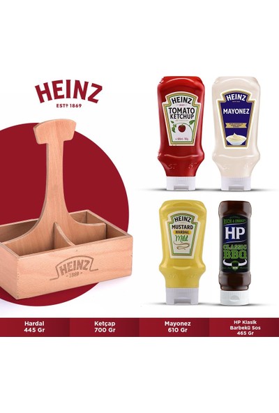 Heinz Ahşap Sosluk Paketi (Hardal 445 gr + Ketçap 700 gr + Mayonez 400 gr + Hp Barbekü 465 gr) Heinz Ahşap Sosluk Paketi (Hardal 445 gr + Ketçap 700 gr + Mayonez 400 gr + Hp Barbekü 465 gr)