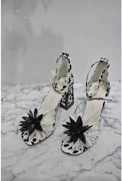 Çiçek Desenli Stiletto Beyaz 4080