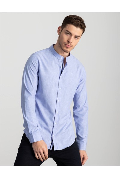 Tudors Slim Fit Hakim Yaka Mavi Erkek Gömlek