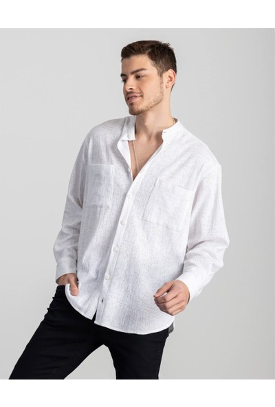 Tudors Relax Fit Çift Cep Uzun Kol Örme Erkek Gömlek