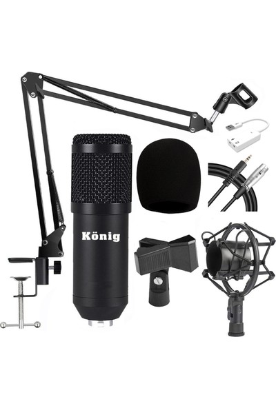 König König BM800 Mikrofon + Ses Kartı + Stand + Filtre + Shockmount + Sünger Twitch Yayıncı Paketi König König BM800 Mikrofon + Ses Kartı + Stand + Filtre + Shockmount + Sünger Twitch Yayıncı Paketi