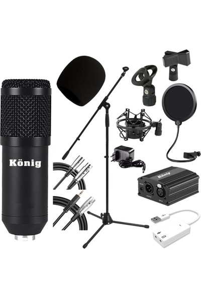 König BM800 Mikrofon + Ses Kartı + Phantom Power + Mikrofon Sehpası + Pop Filtre Stüdyo Seti König BM800 Mikrofon + Ses Kartı + Phantom Power + Mikrofon Sehpası + Pop Filtre Stüdyo Seti