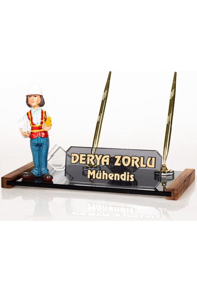Isimlik Sepeti Isme Özel Kadın Mühendis Biblolu Masa Isimliği Kristal Isimlik