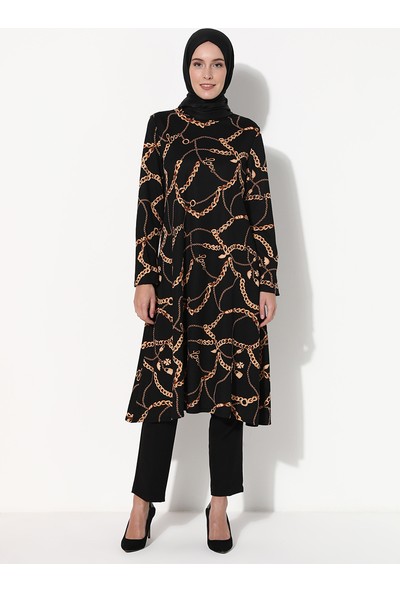 Zincir Desenli Tunik - Siyah - Zenane
