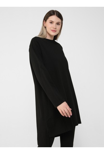 Büyük Beden Doğal Kumaşlı Asimetrik Tunik - Siyah - Alia Büyük Beden Doğal Kumaşlı Asimetrik Tunik - Siyah - Alia