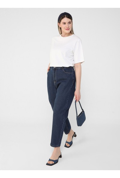 Büyük Beden Doğal Kumaşlı Mom Jean - Lacivert - Alia Büyük Beden Doğal Kumaşlı Mom Jean - Lacivert - Alia