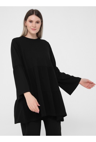 Büyük Beden Ispanyol Kollu Tunik - Siyah - Alia