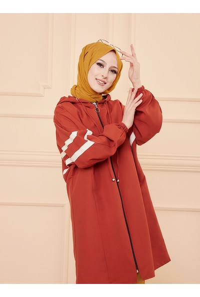 Fermuarlı Kapüşonlu Mont - Kiremit - Tofisa Fermuarlı Kapüşonlu Mont - Kiremit - Tofisa