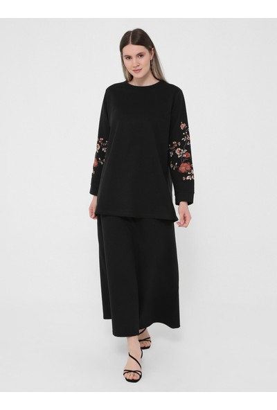 Büyük Beden Beli Lastikli Etek - Siyah - Alia